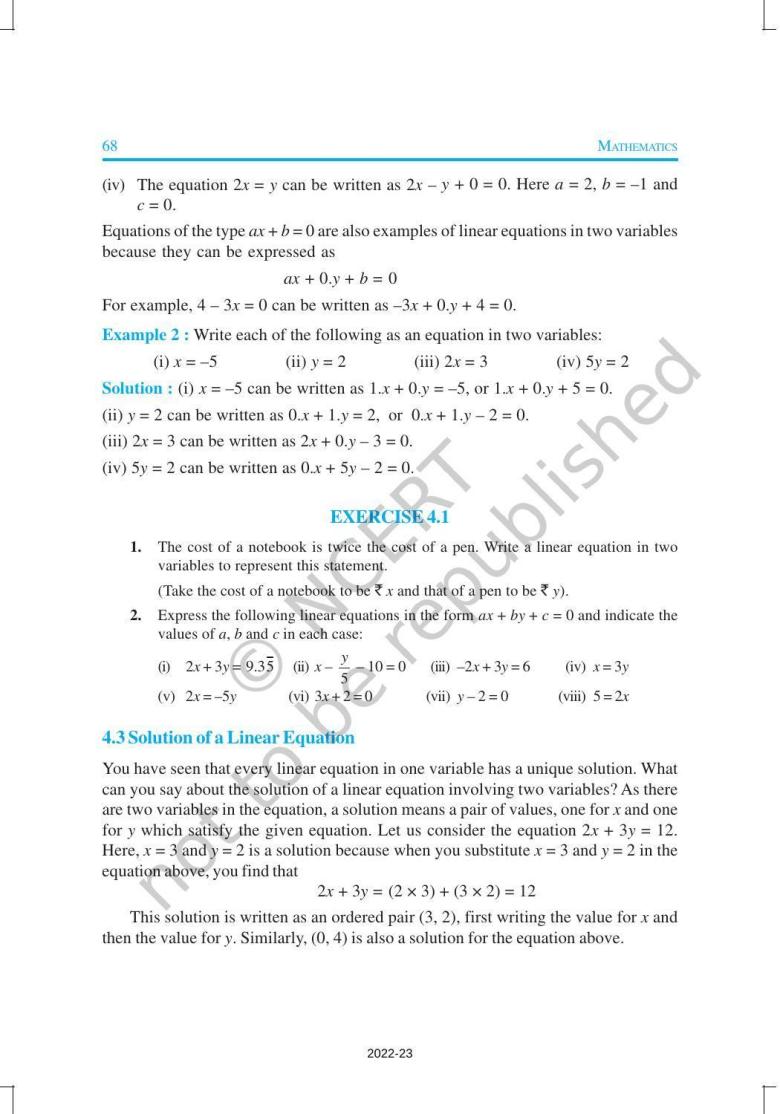 Ncert Book For Class 9 Maths Chapter 4 Linear Equations