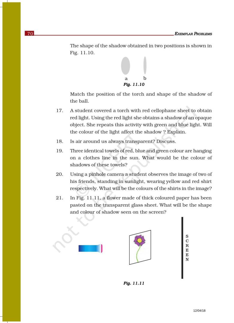 Ncert Exemplar Book For Class 6 Science Chapter 11 Light Shadows And