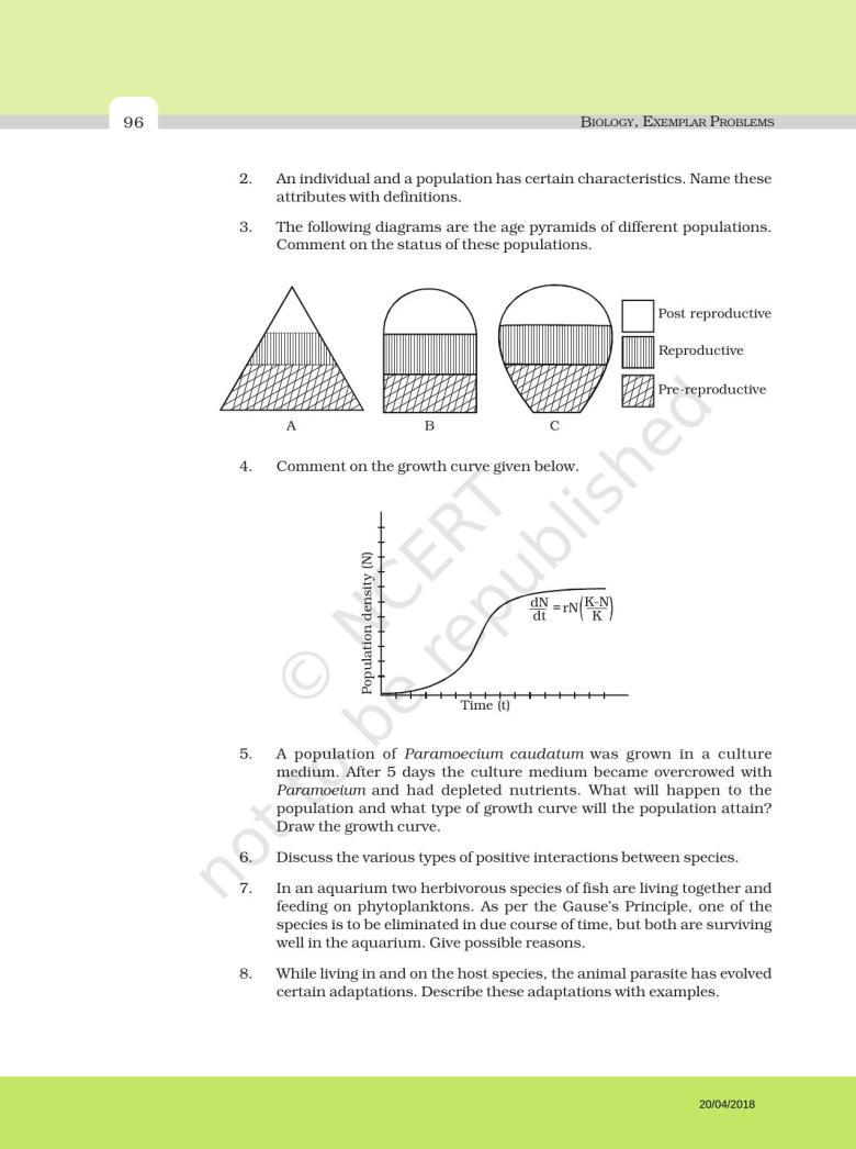 Ncert Exemplar Book For Class 12 Biology Chapter 13 Organisms And