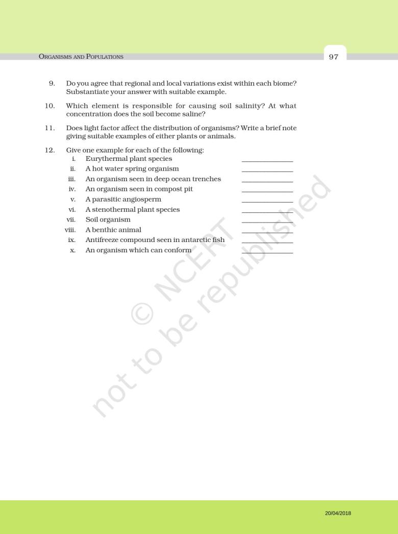 Ncert Exemplar Book For Class 12 Biology Chapter 13 Organisms And