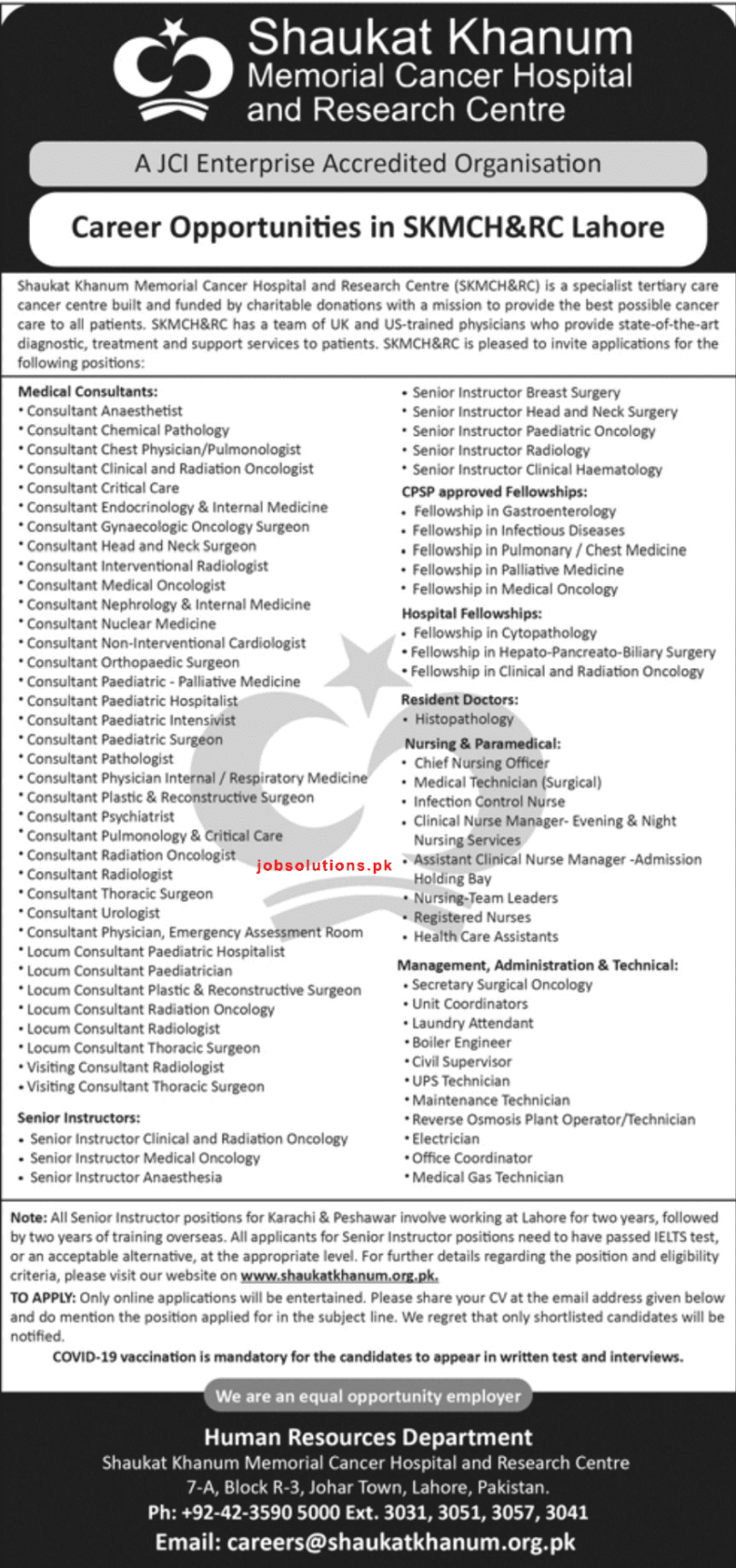 Shaukat Khanum Cancer Hospital Skmch Jobs 2023 Job Solutions