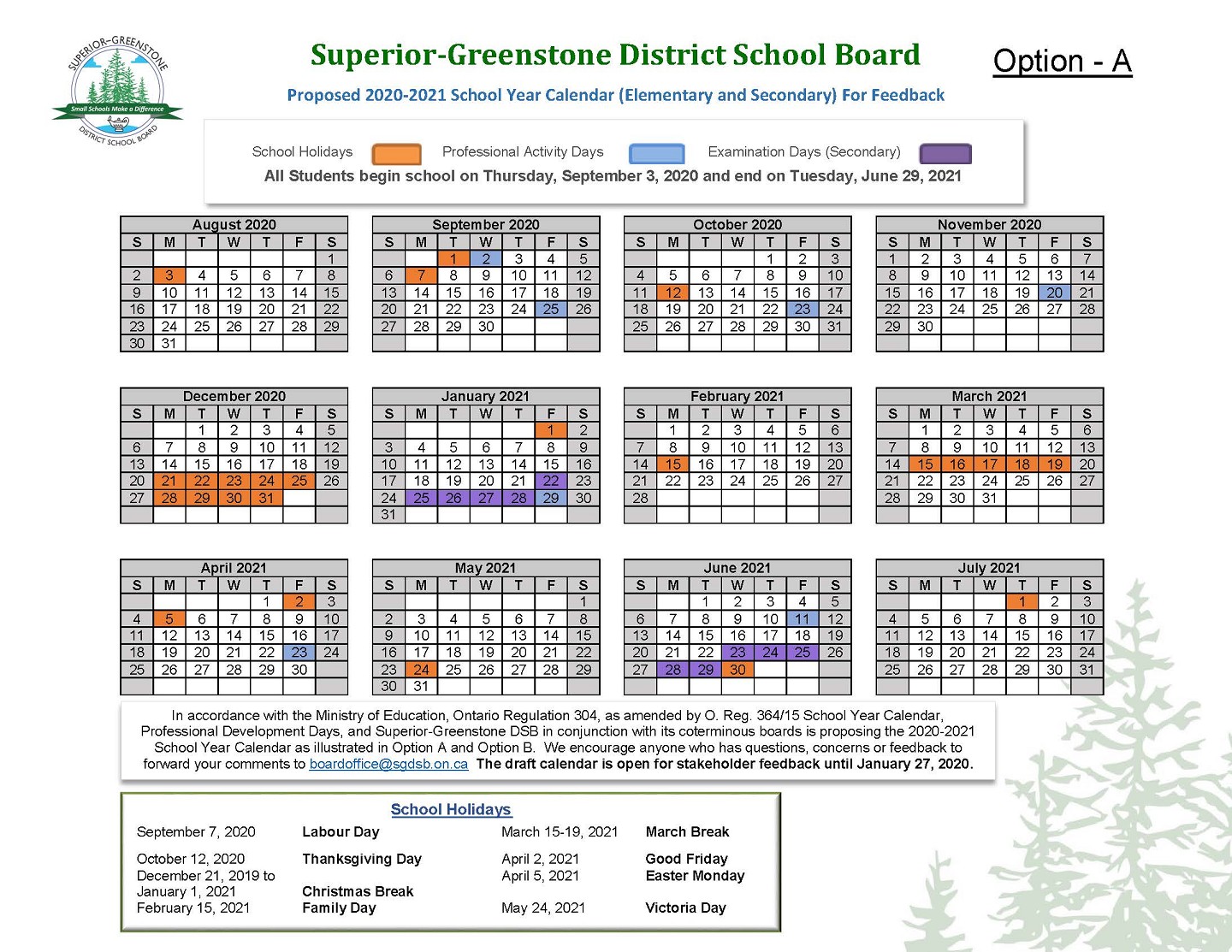 Share Input Re Proposed 2020 21 Superior Greenstone Dsb Calendar