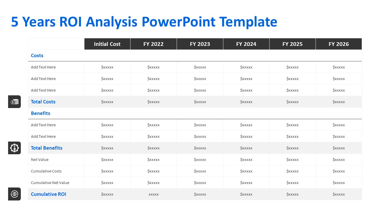 5 Years Roi Analysis Powerpoint Template Ppt Templates