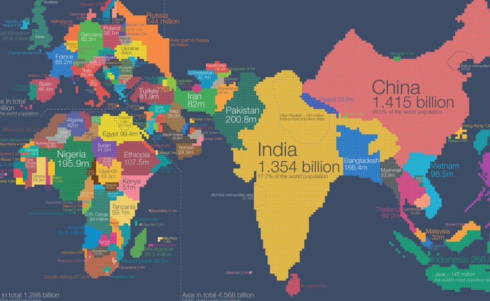 El Mapa Del Mundo Con Las áreas Más Pobladas Y Más Vacías