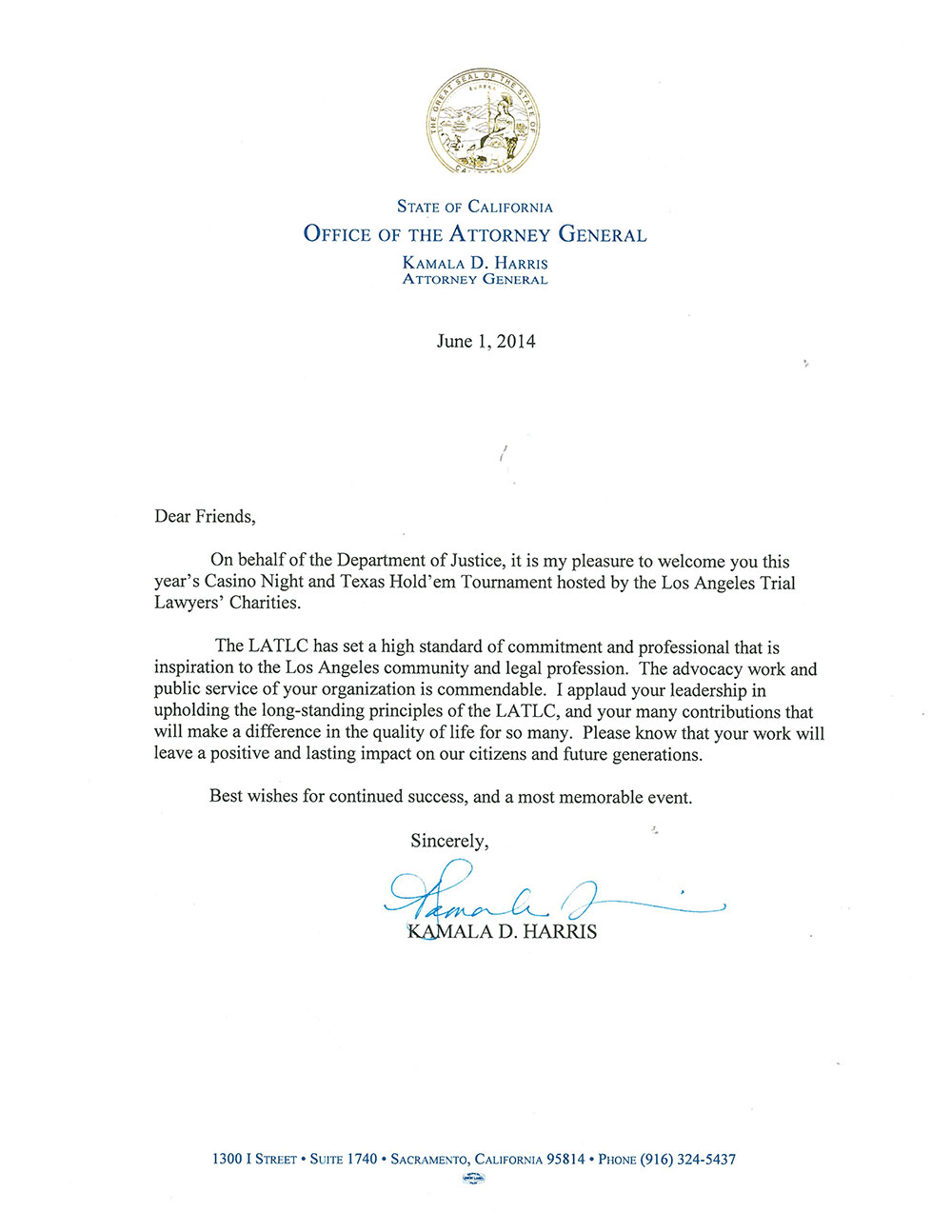 California Attorney General Letter Of Commendation Latlc