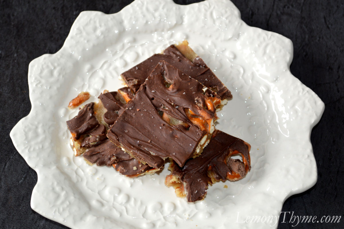 Salted Chocolate Toffee Pretzel Bark Share The Love Lemony Thyme