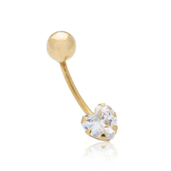 Yellow Gold Genital Piercing Curved Barbell With Gold Ball And Heart