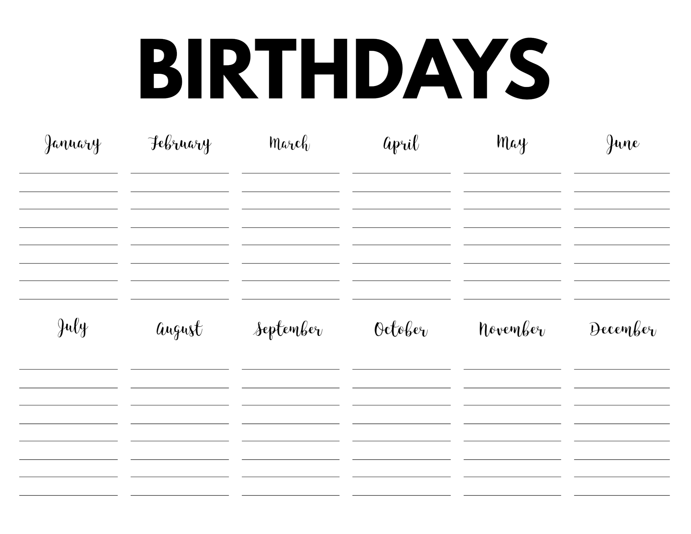 Free Printable Birthday Calendar Template Paper Trail Design Birthday