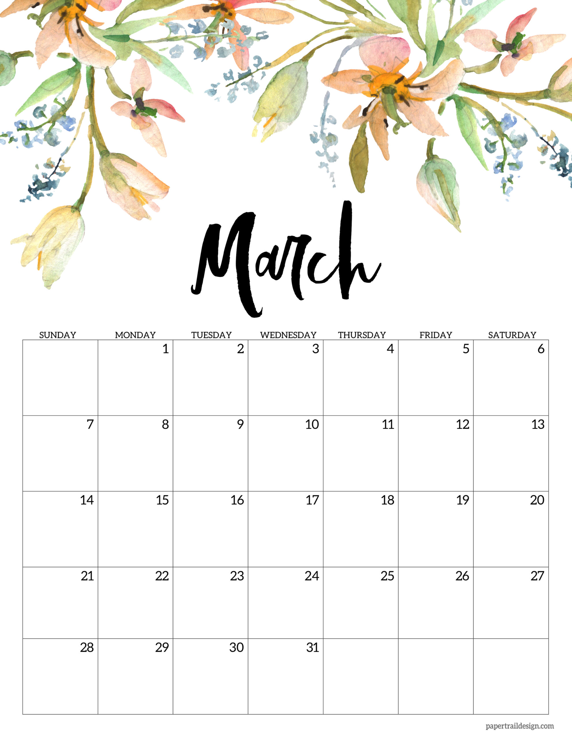 Free Printable 2021 Floral Calendar Paper Trail Design