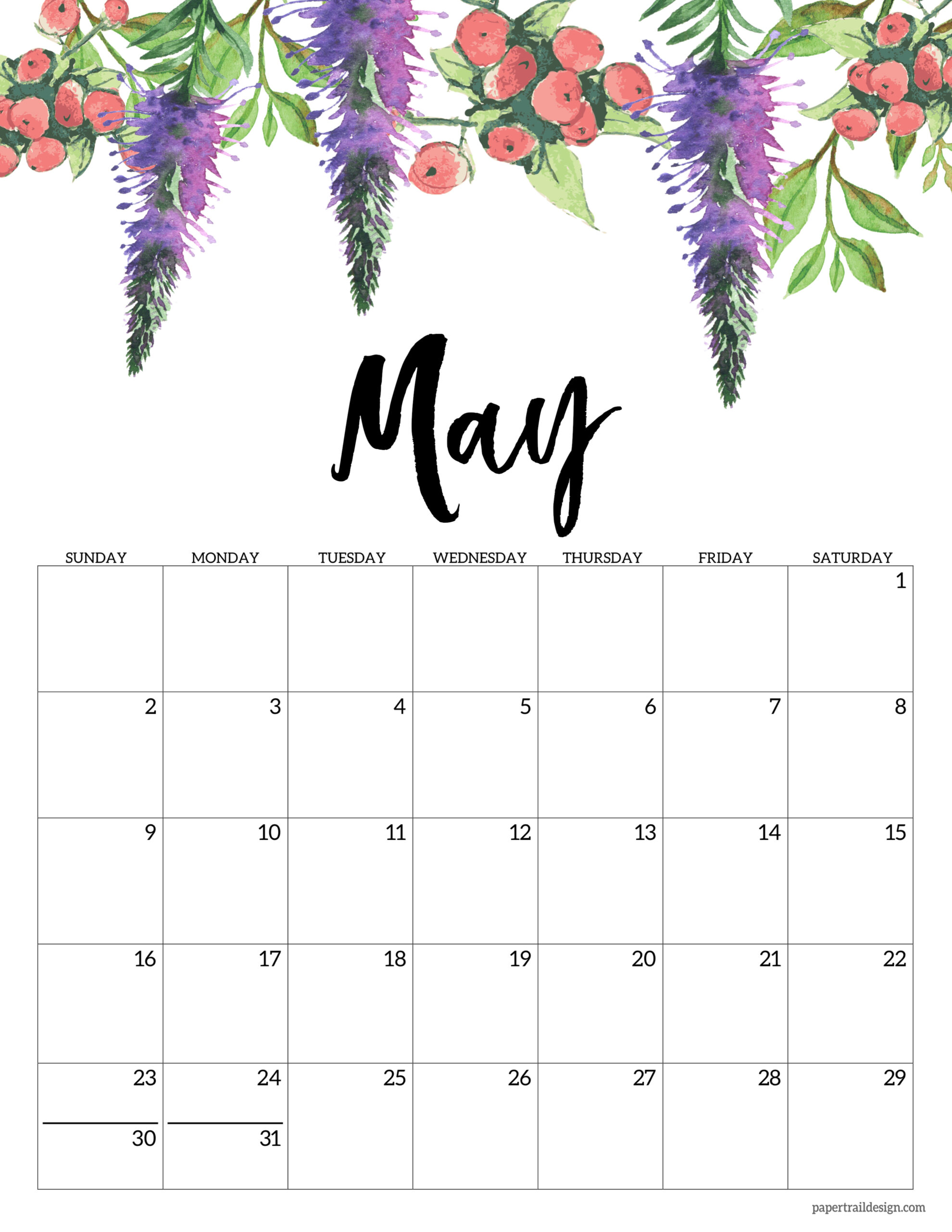 Free Printable 2021 Floral Calendar Paper Trail Design Free Printable