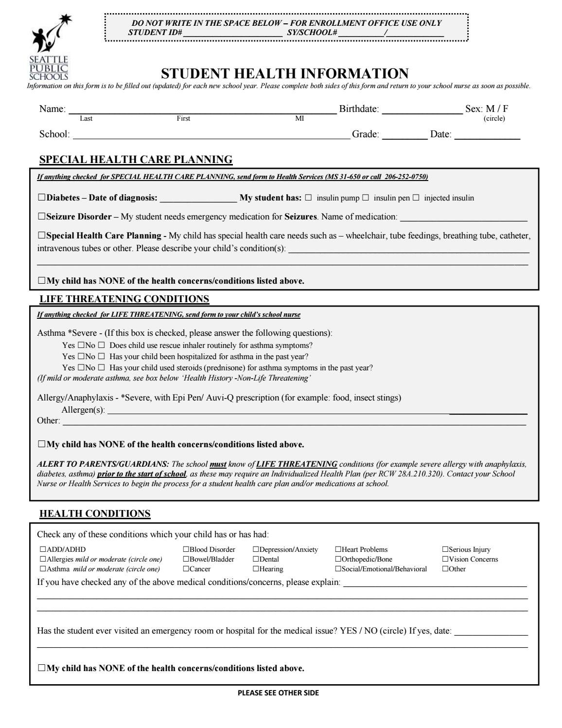 School Health Plan Forms