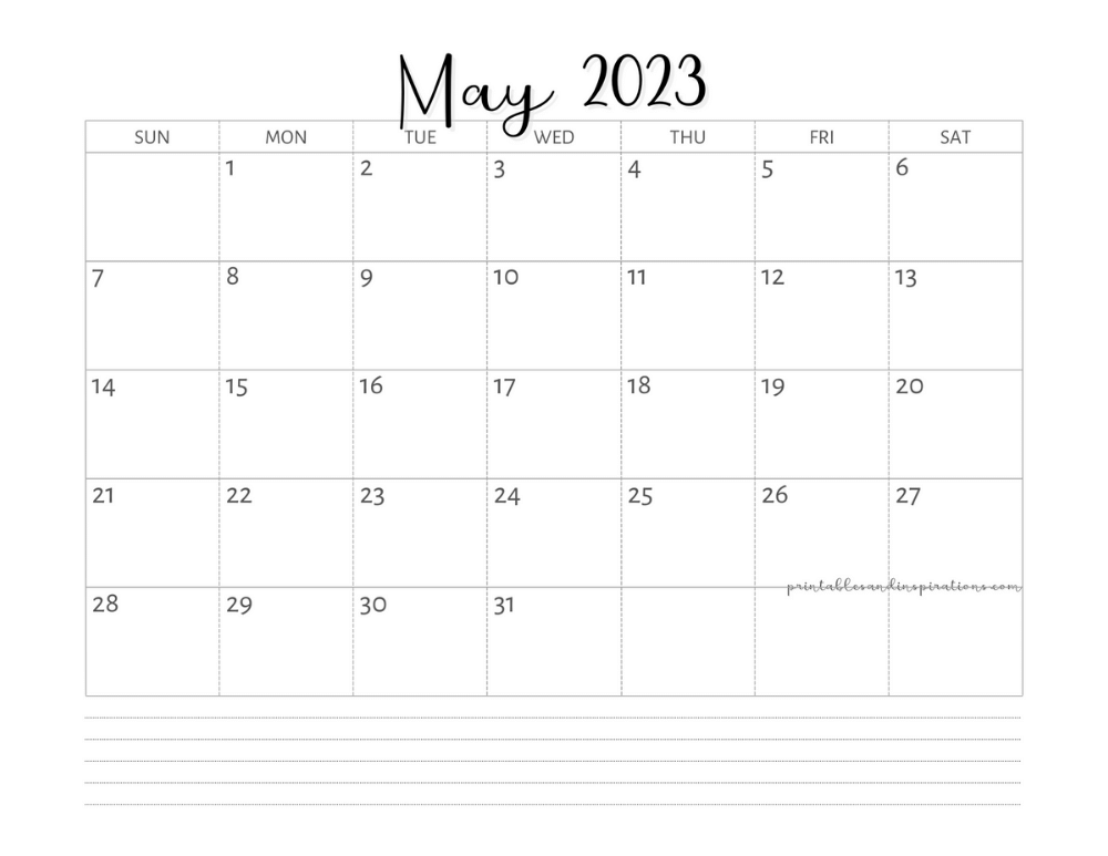 Calendar 2023 Template May Planner Vector Image Free Printable Pdf