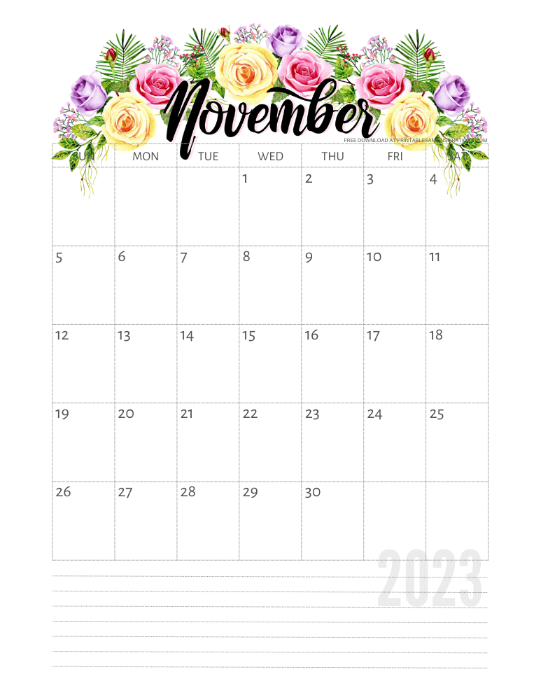 November 2023 Calendar Cute Printable Get Calendar 2023 Update