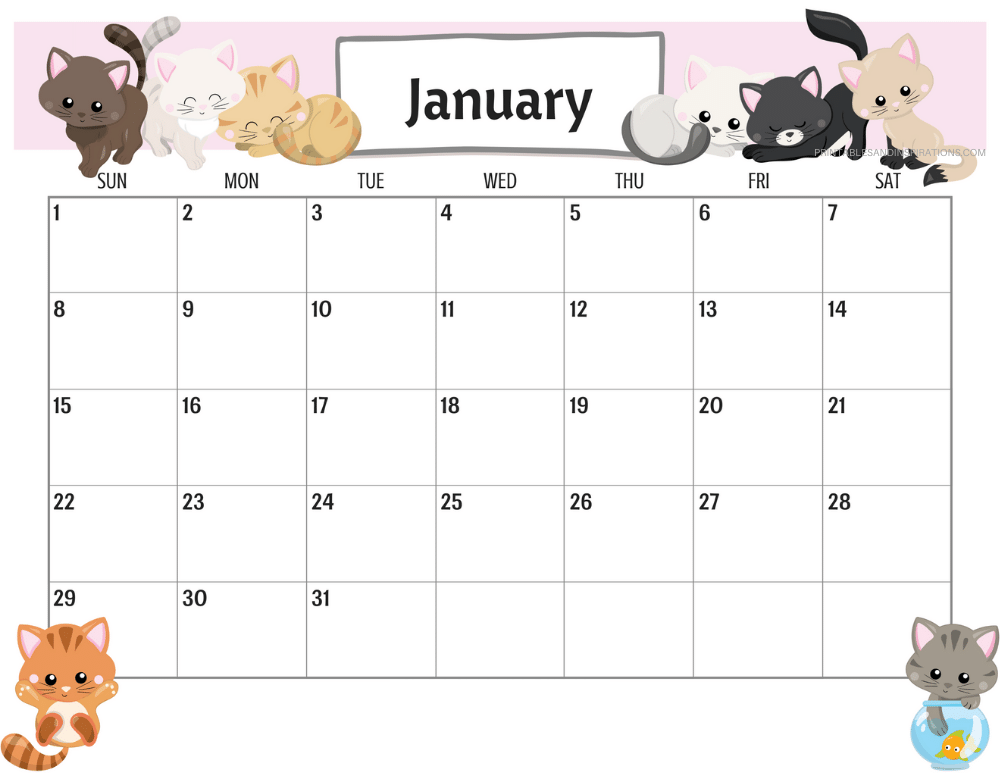 2023 Cute Cats Free Printable Monthly Calendar Printables And