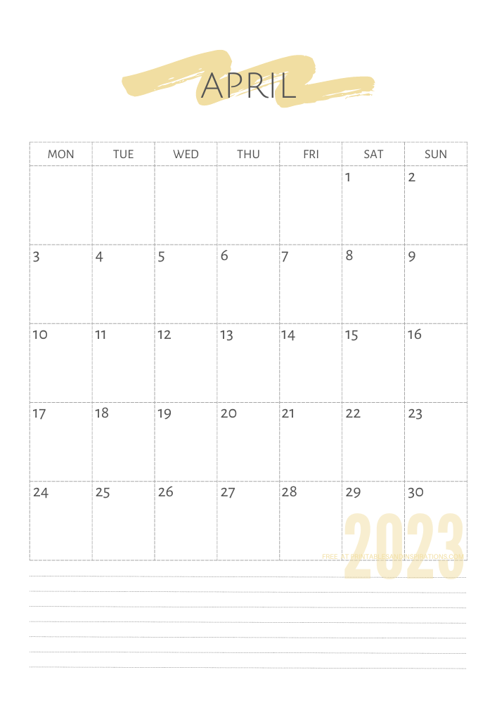 April 2023 Calendar Free Printable Printables And Inspirations