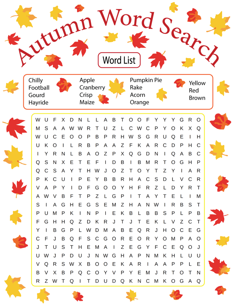 Fall Word Search Puzzles Games And Autumn Word List Printerfriendly