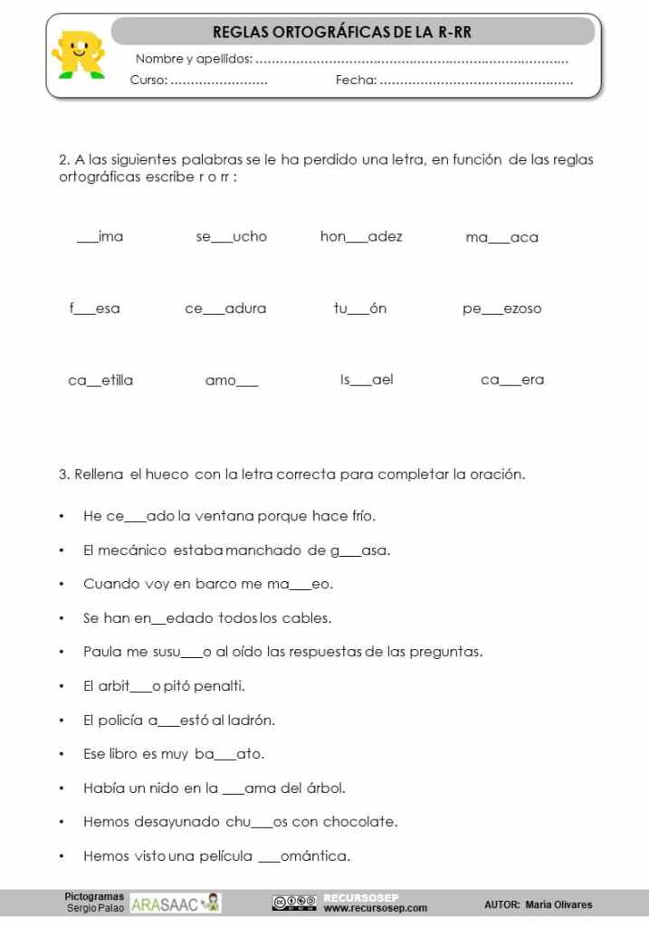 Cuadernillo De Actividades Reglas Ortográficas R Rr