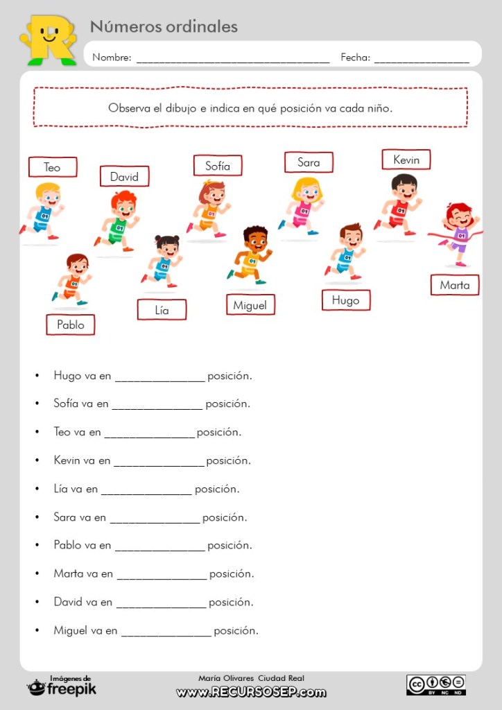 Ejercicio De Números Ordinales