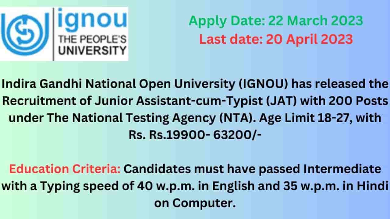 Ignou Jat Recruitment 2023 Exam Date Released 31 July 2023