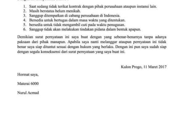 35 Contoh Surat Pernyataan Bermaterai Kerja Kesanggupan Lainnya Eroppa