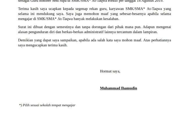 18 Contoh Surat Pengunduran Diri Siswa Dari Sekolah Kumpulan Letter