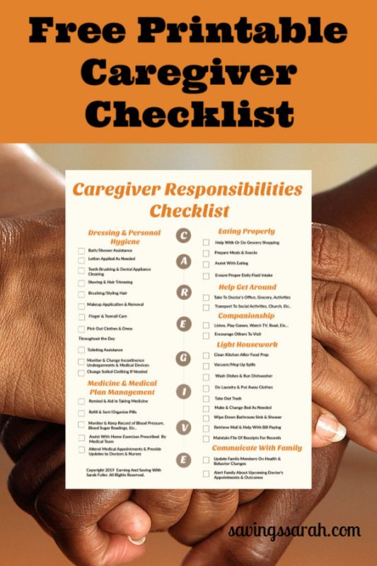 Free Printable Caregiver Checklist