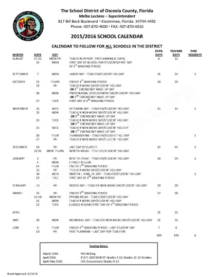 Osceola County School Calendar 2024