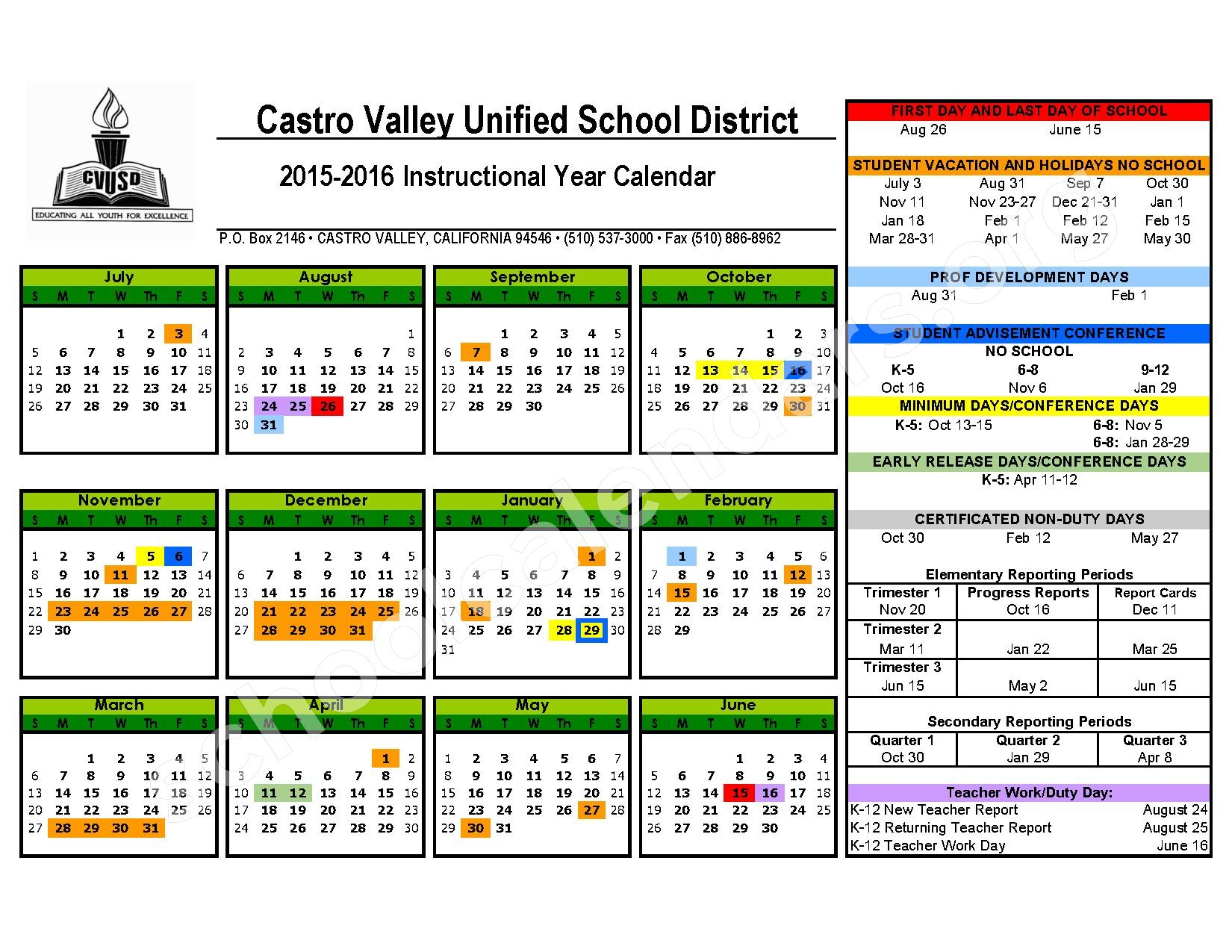 Castro Valley High School Calendar 2024