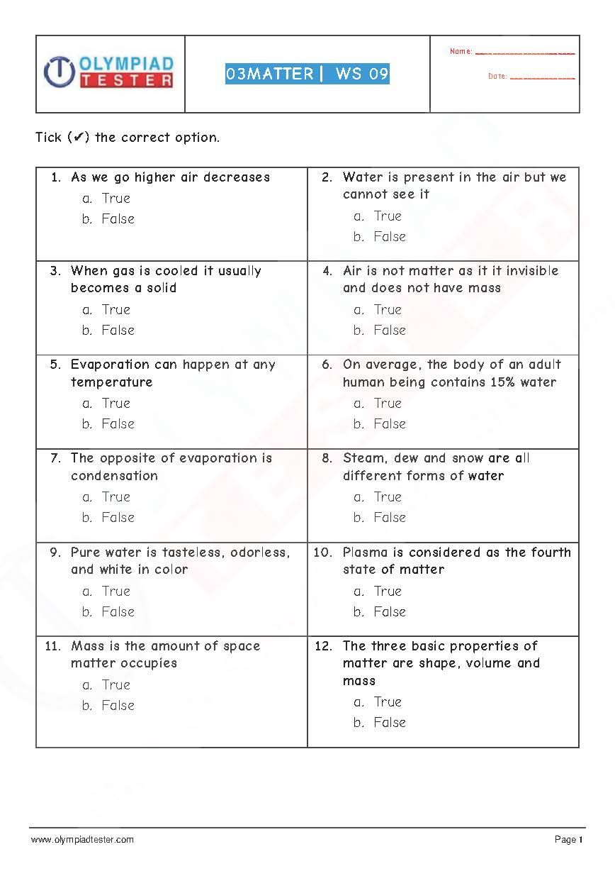 Science Olympiad For Class 3 Worksheets Pdf Free Download