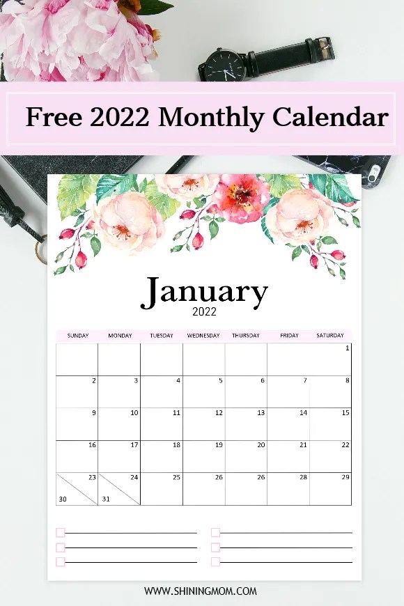 Free Printable Calendar 2022 Pdf In Gorgeous Florals Editable