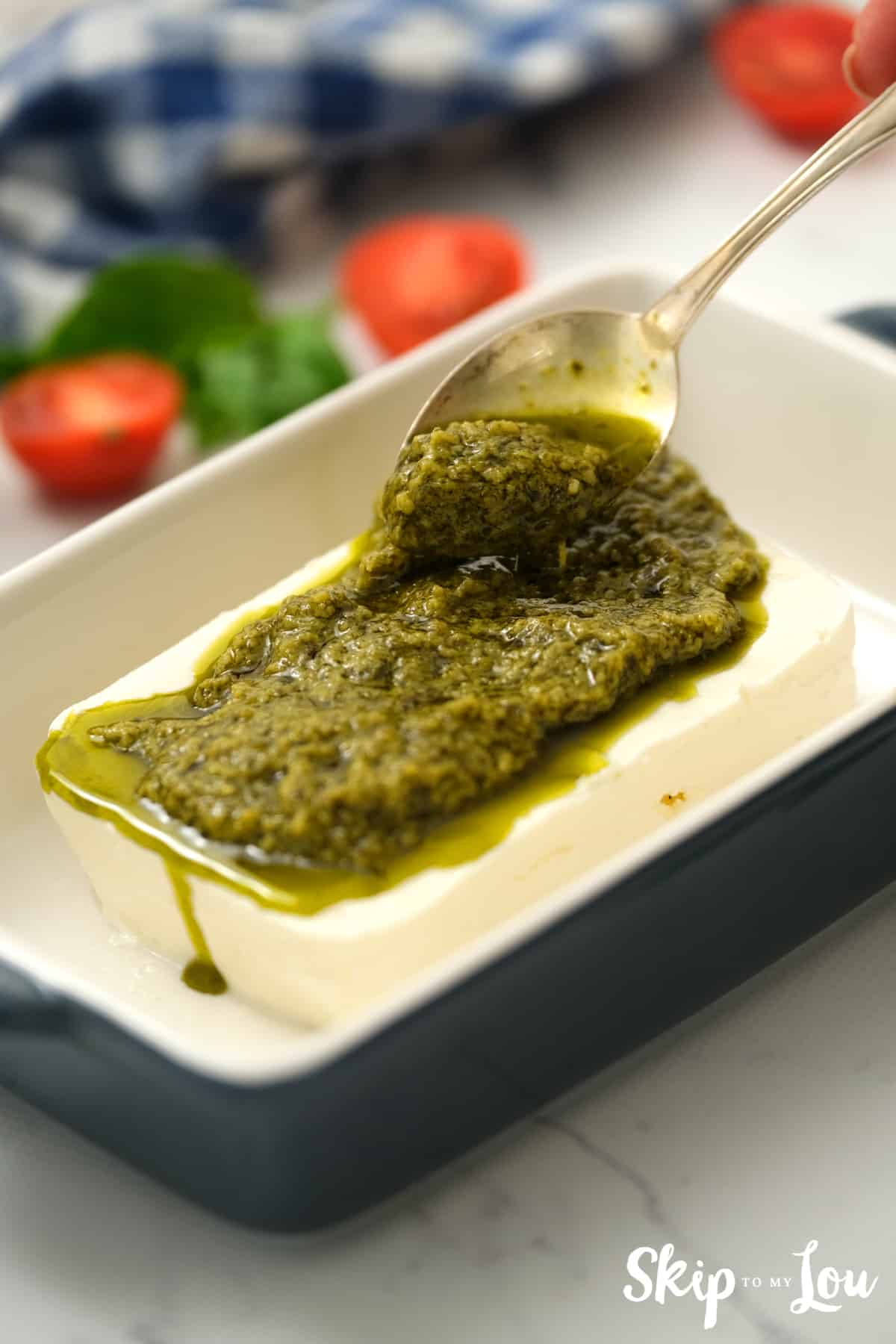 Warm Basil Pesto Cream Cheese Spread