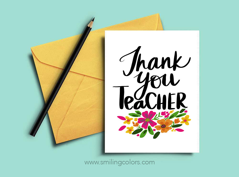 6 Free Thank You Teacher Printable Cards Smiling Colors