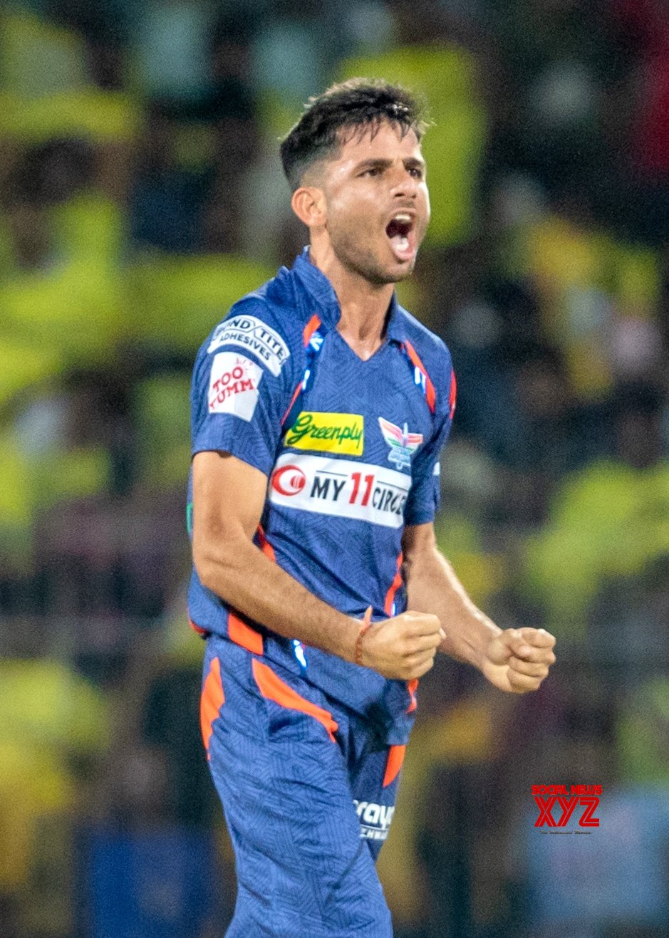 Chennai Lsg Bowler Ravi Bishnoi Celebrates The Dismissal Of Csks