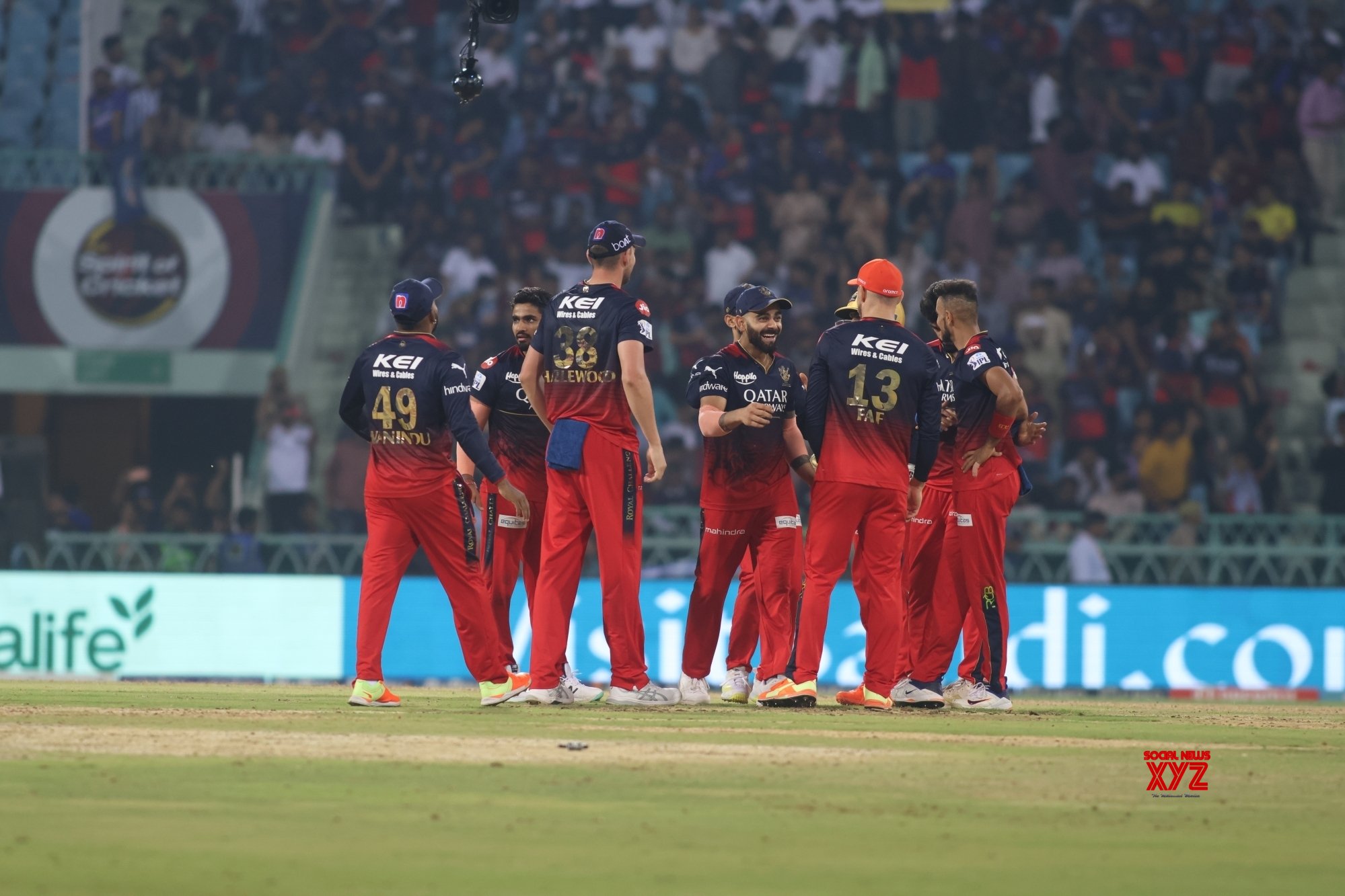 Lucknow Rcb Players Celebrate The Dismissal Of Lsgs Ravi Bishnoi