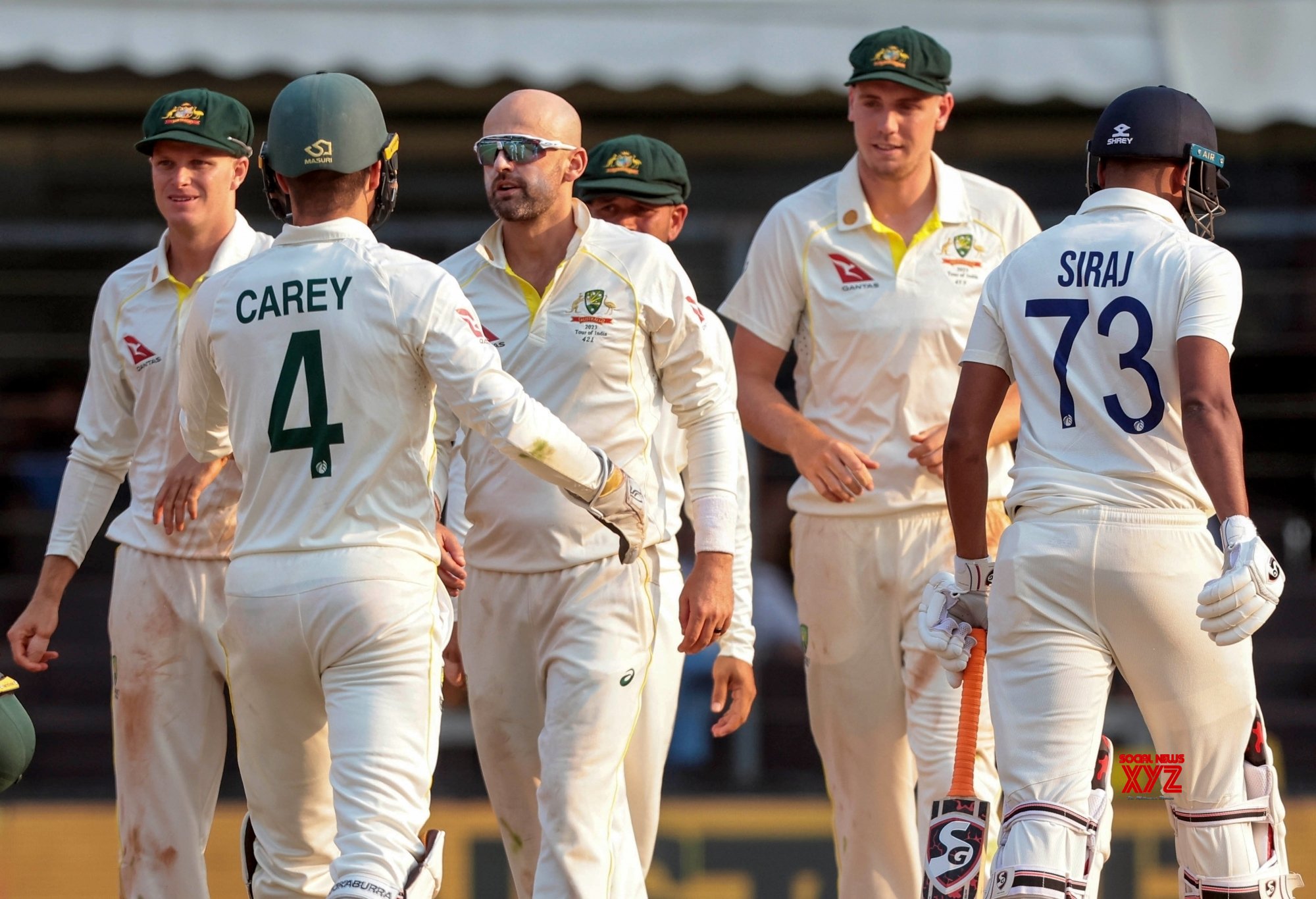 Indore Australias Nathan Lyon Celebrate The Dismissal Of Indias