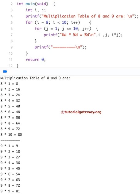 Multiplication Table Program In C Using While Loop