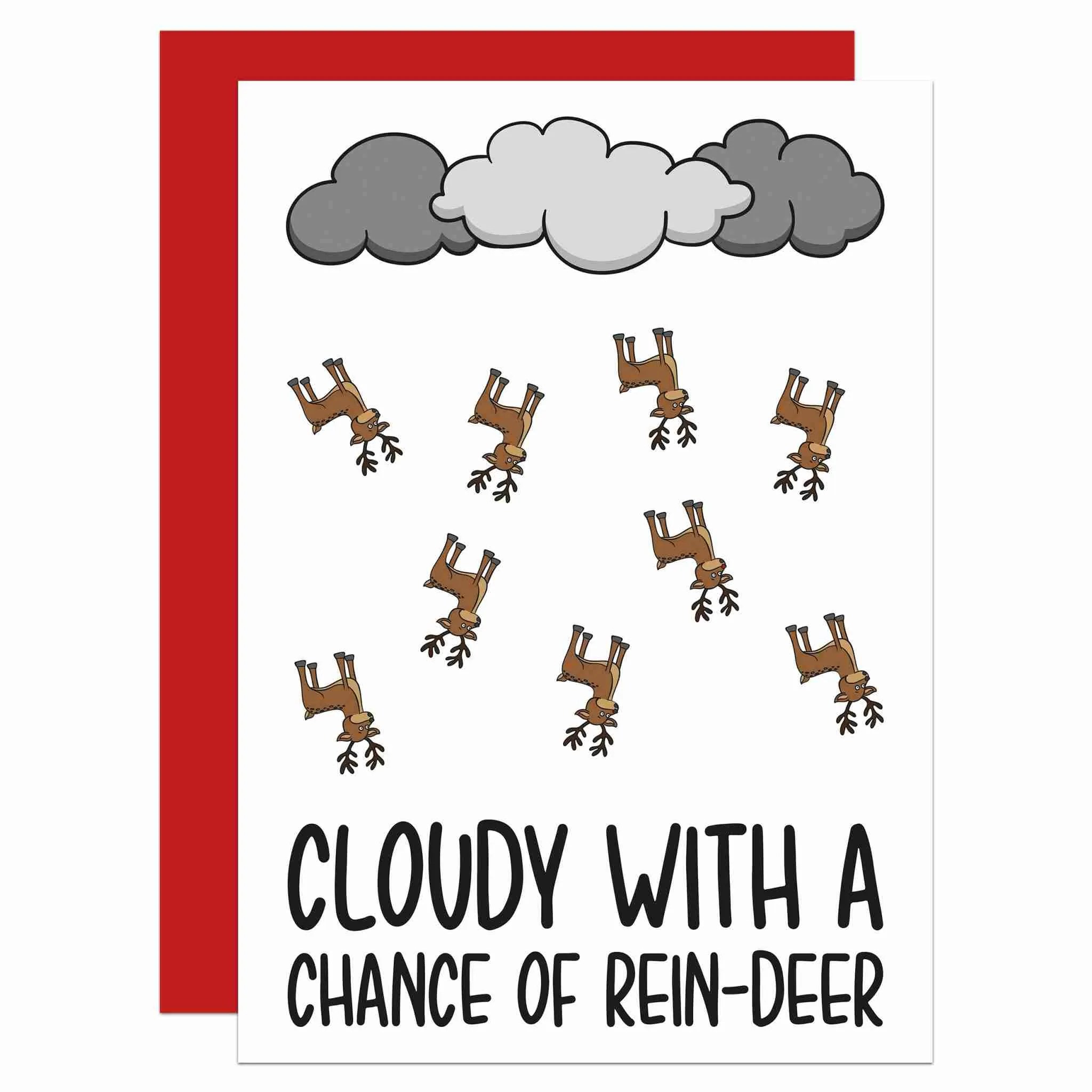 Reindeer Pun Card Cloudy Weather Joke Christmas A6 Card