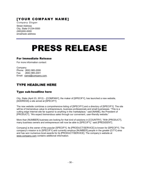 21 Free Press Release Template Word Excel Formats