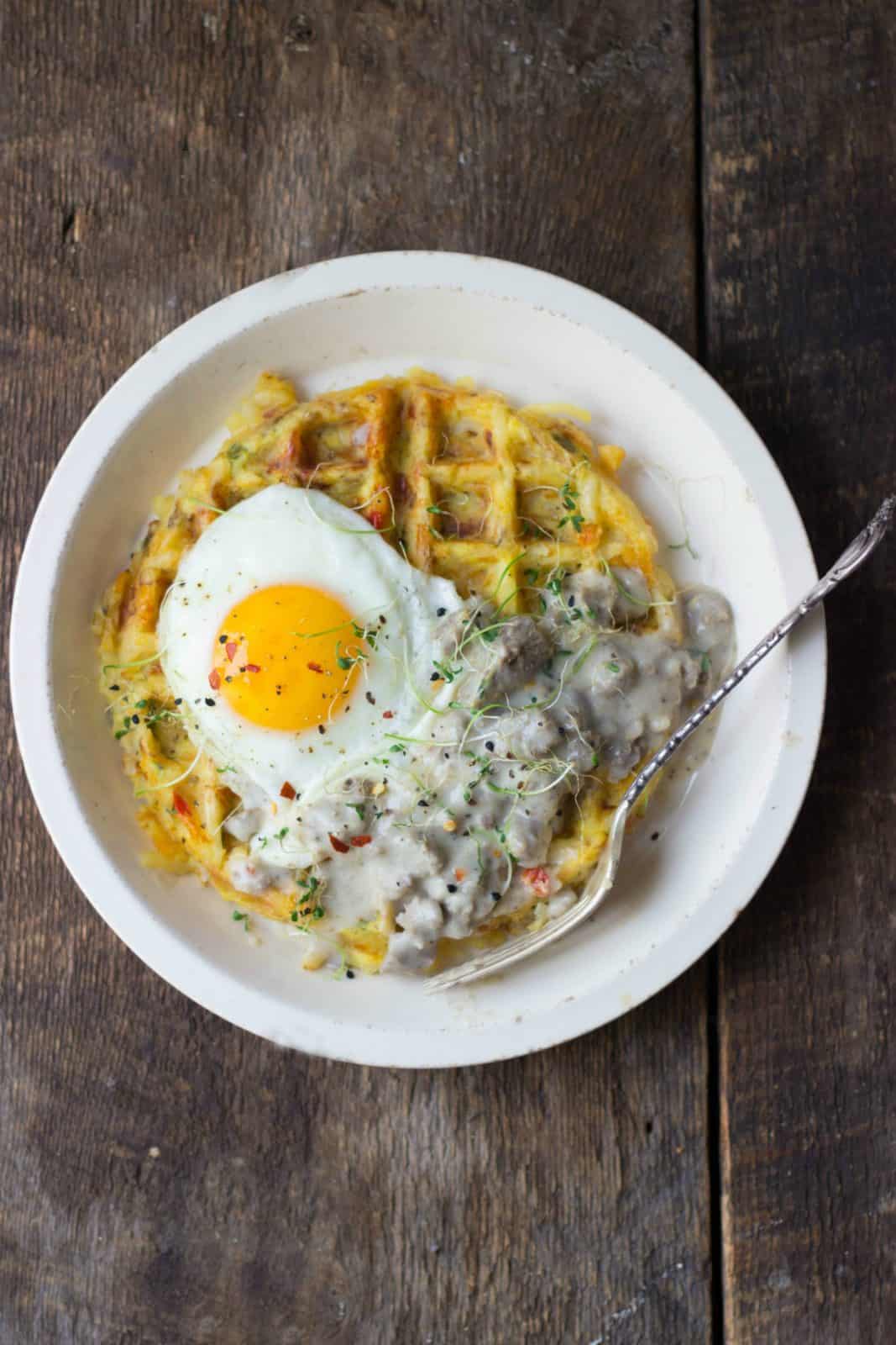 Hash Brown Waffles With Turkey Sausage Gravy