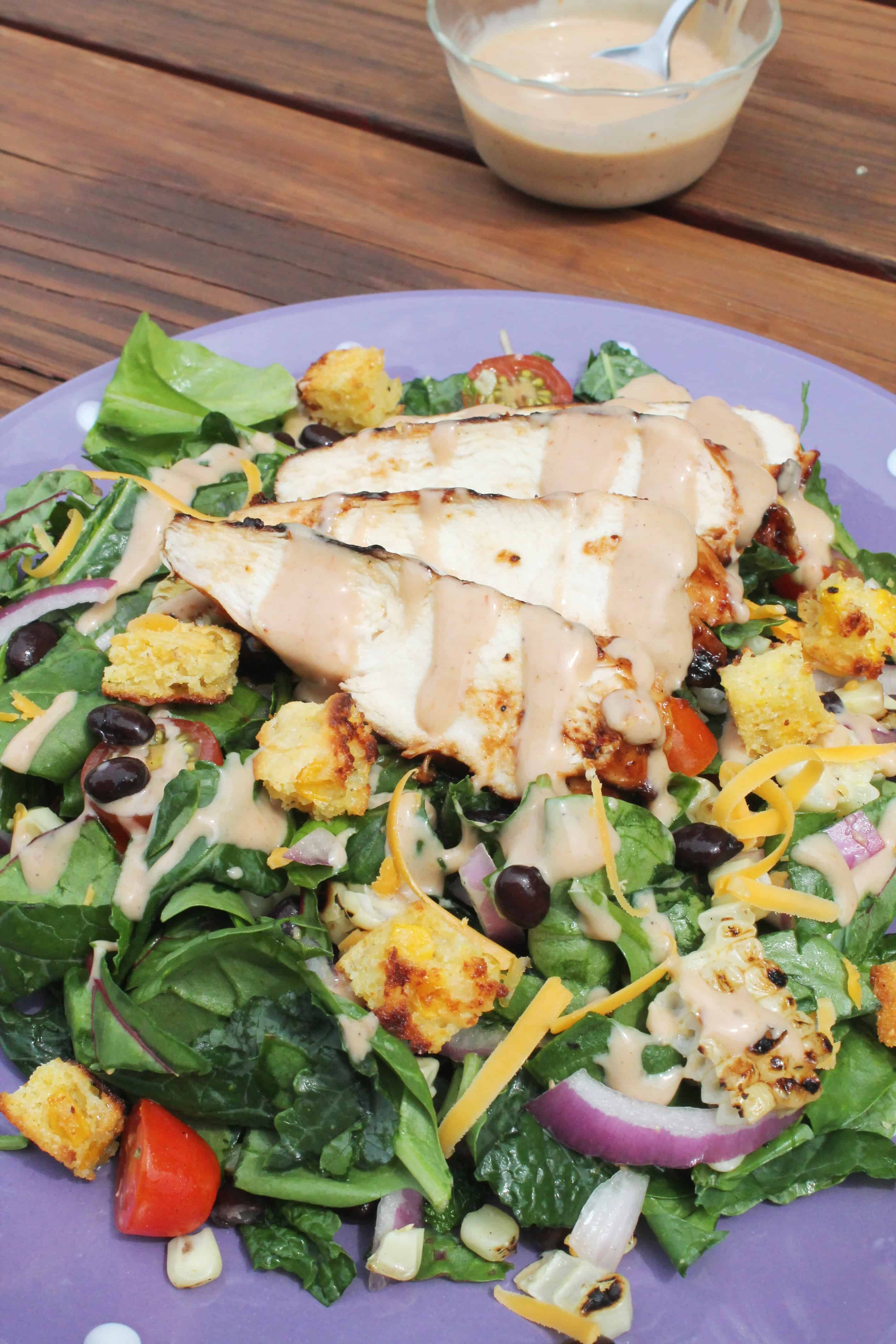 Bbq Chicken Salad With Cornbread Croutons