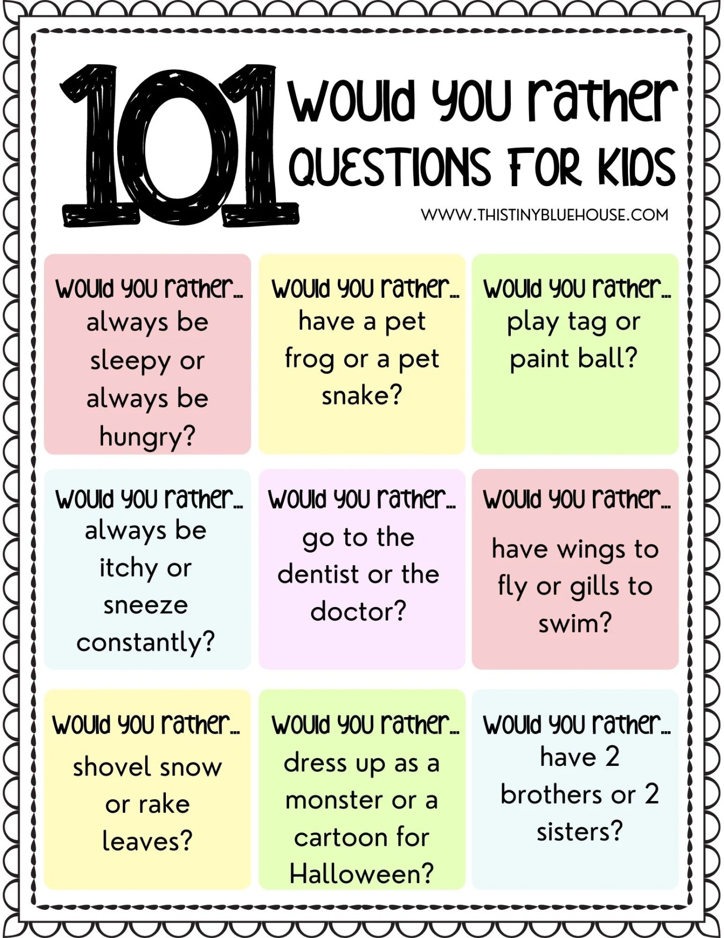 101 Best Free Printable Boredom Busting Would You Rather Questions For