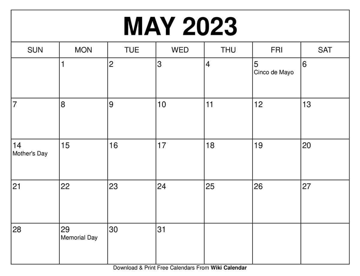 Free Printable May 2023 Calendar Templates With Holidays 2023
