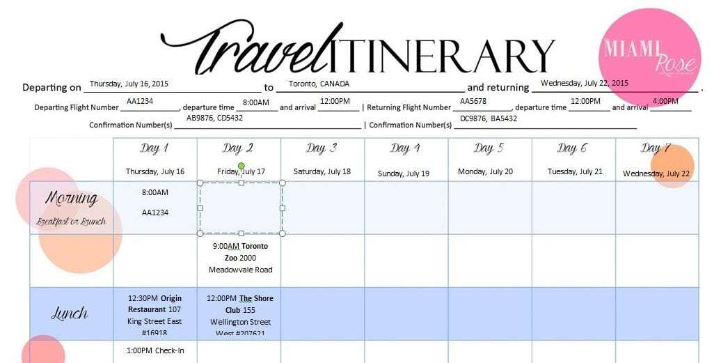 Travel Itinerary Template Editable