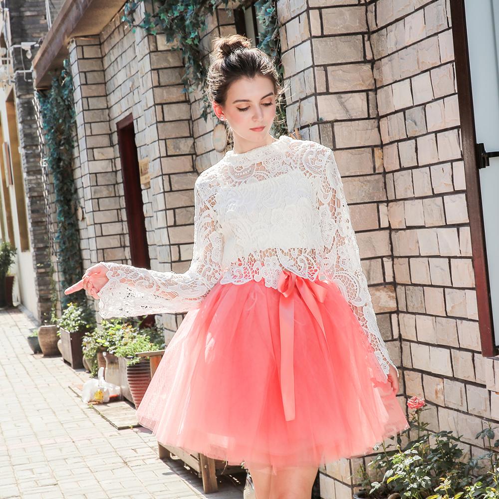 Skirts Womens 7 Layers Midi Tulle Skirt Fashion Tutu Skirts Women Ball