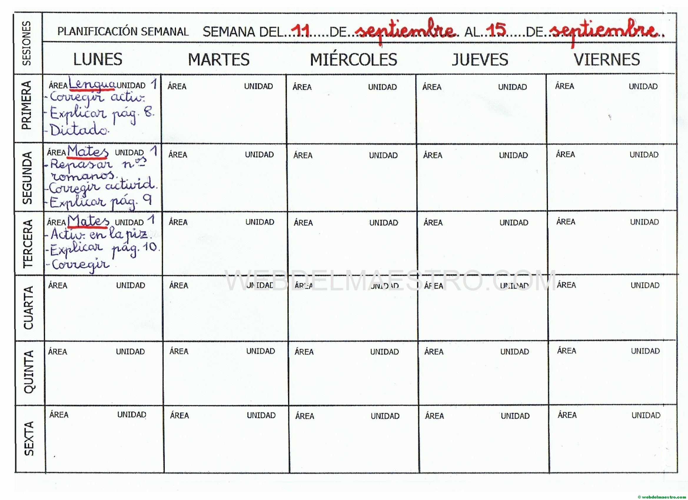 Planning Semanal De Actividades Para Imprimir