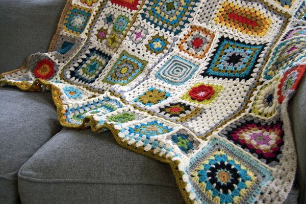 Crocheted Granny Square Sampler Afghan Project Wise Craft Handmade