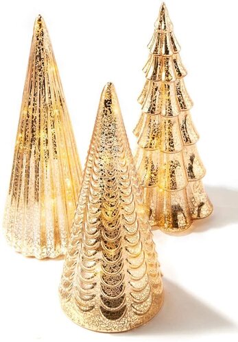 Lamplust 3pcs Mercury Glass Christmas Tree Decoration With Fairy Lights