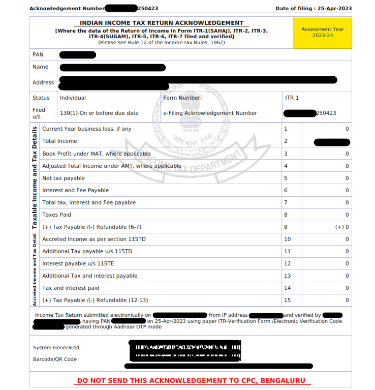 New Look Of Income Tax Return Acknowledgement For Fy 2022 23 And Ay