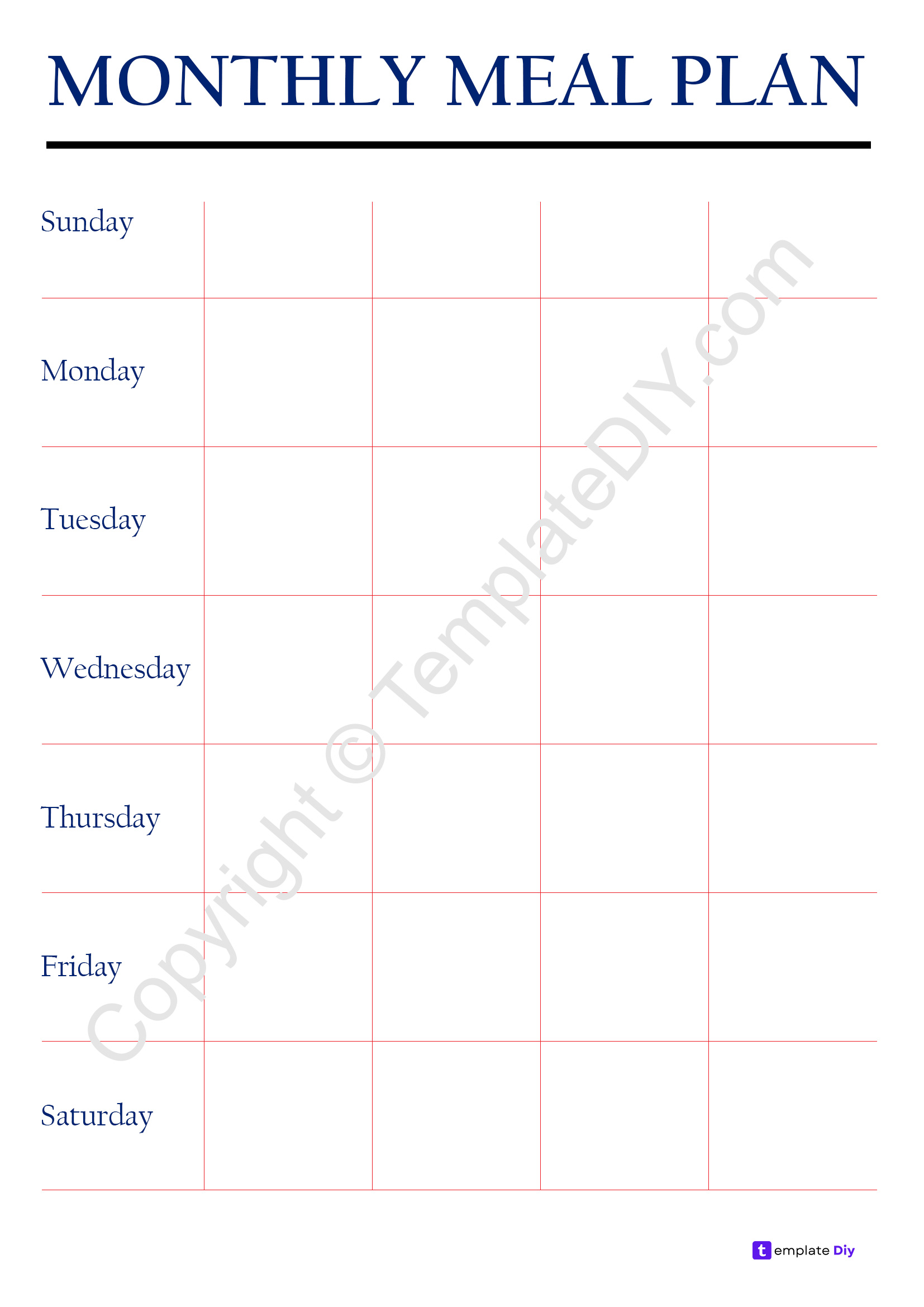 Monthly Meal Planner Printable Template In Pdf And Word