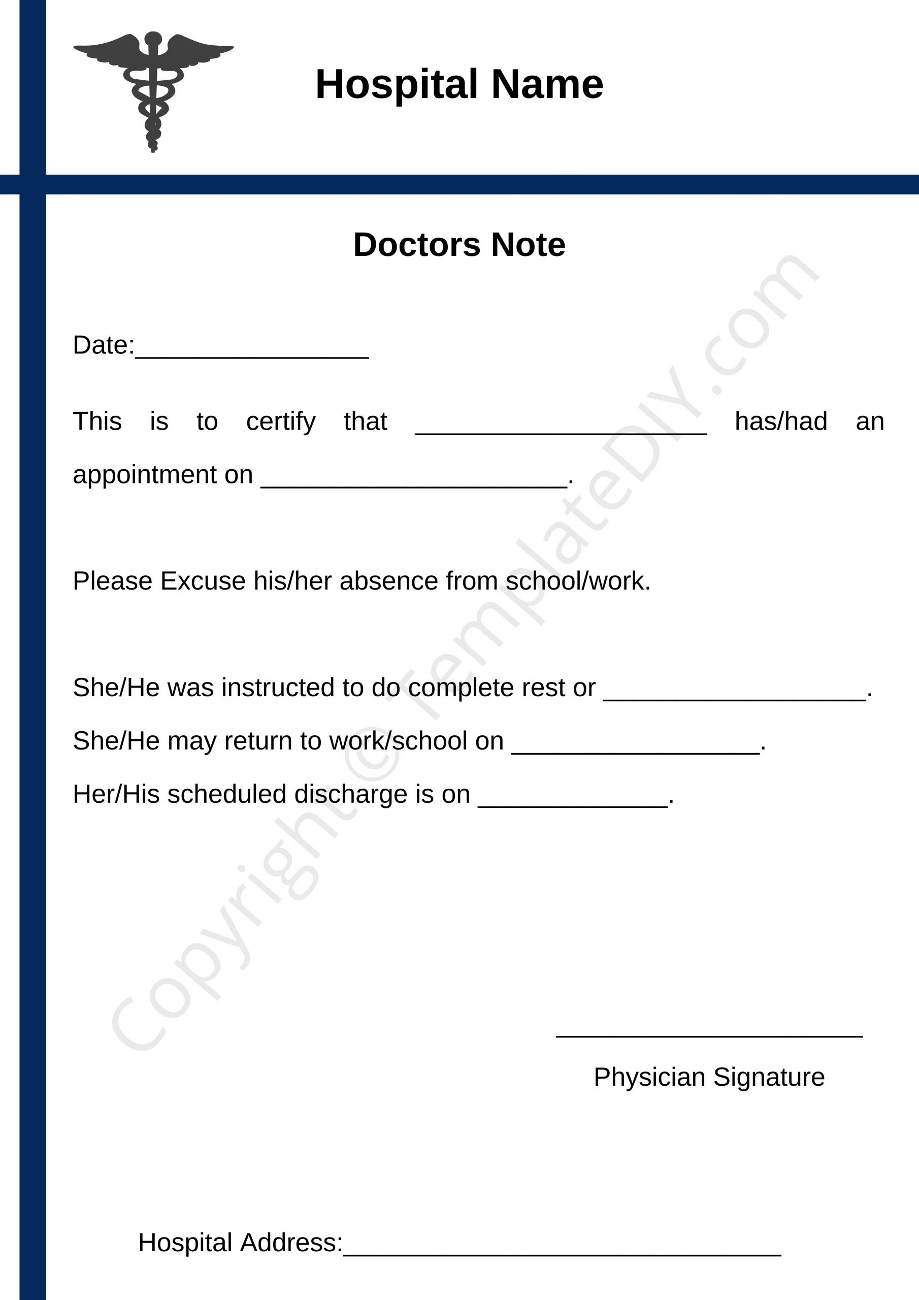 Doctors Note Printable Template In Pdf Word Editable